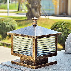 JSBDPHW Outdoor Post Light Lamps Courtyard Wall Waterproof Column Light Glass Lampshade Wrought Iron E27 Post Light Villa Gate Base Landscape Light