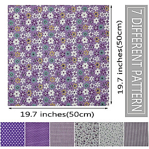 OZXCHIXU 7PCS/lot Purple Series Floral Cotton Fabric Quilting Patchwork Fabric Fat Quarter Bundles Fabric for Scrapbooking Cloth Sewing DIY Crafts Handmade Bags Pillows 19.7X19.7inches