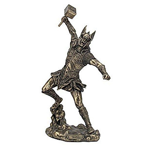 UNICORN STUDIO Bronze Finish Norse God Thor with Hammer Statue Sculpture Viking Mythology