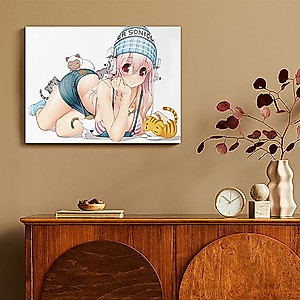 Super Sonico Anime Posters Kawaii Girls Swimsuit Cartoon Aesthetic Poster (3) Wall Art Paintings Canvas Wall Decor Home Decor Living Room Decor Aesthetic 16x20inch(40x51cm) Frame-Style