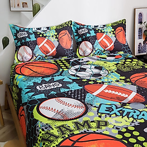 qjmiaofang Football Sheets Twin for Kids Sports Sheets 2 Pieces American Football and Basketball Bed Sheets Boys Teens Baseball and Soccer Printed Bed Set Including 1 Fitted Sheet 1 Pillowcase