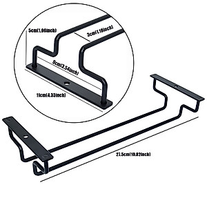 ZOOHOT 27.5cm Wine Glass Rack - Under Cabinet Stemware Wine Glass Holder Glasses Storage Hanger Metal Organizer Black (1 Rows, 2 Pack)