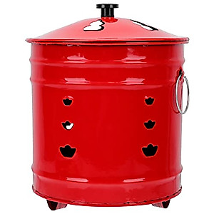 DOITOOL Small Burning Bucket Incinerator Barrel with Lid Incinerator Fire Bin Enamel Fire Cage Works Good to Burn Old Bills, Documents and Paper (10.22 x 10.22 inch)