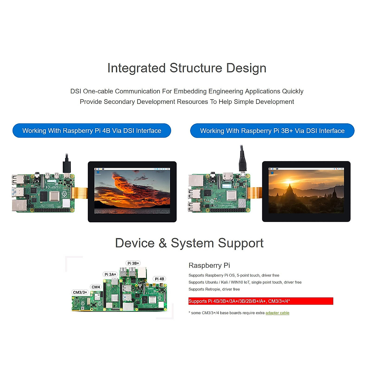 5inch DSI Touch Display for Raspberry Pi 4B/3B+/3A+/3B/2B/B+/A+, Thin & Light Touch Screen 800×480 Resolution IPS Display, Support 5-Point Capacitive Touch