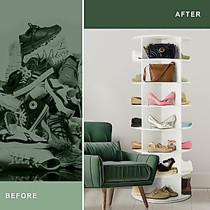 Rotating Shoe Rack Tower, 7-Tier Spinning Shoe Rack，360 Rotating Shelf Shoe Carousel Closet Organizer, Lazy Susan Shoe Cabinet for Entryway Hallway, Modernas Zapatero Giratorio, White