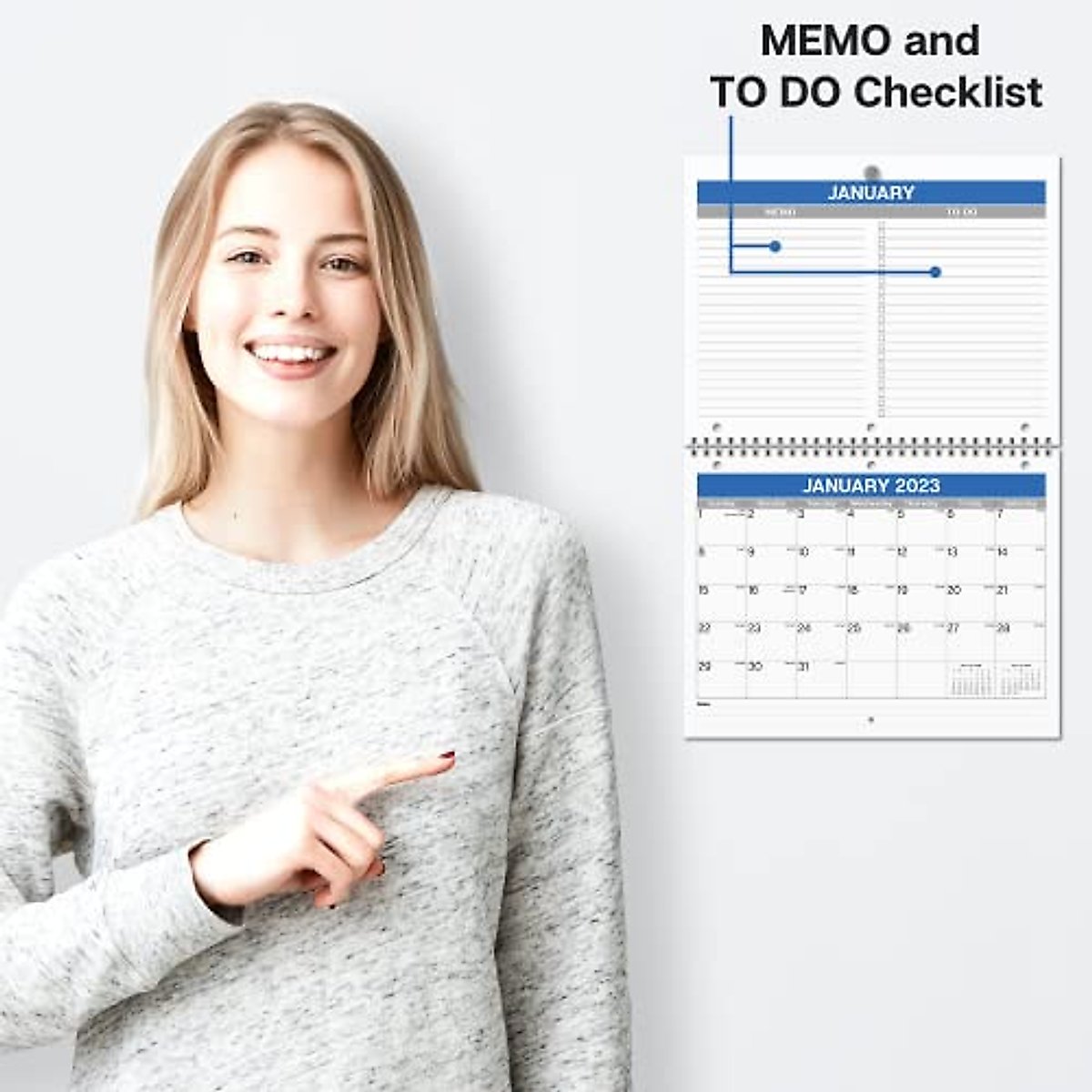 Dunwell Small Wall Calendar 2023-2024 - (Blue, 8.5x11"), Use Now to June 2024, Monthly Calendar for Notebook, Three Hole Punched, Use with Binder Folder, Desk or Wall, or Desktop Calendar 2023 2024