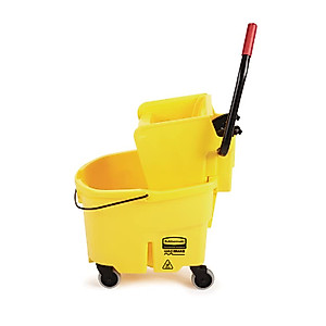Rubbermaid Commercial Products WaveBrake 26 Qt. Side-Press Mop Bucket and Wringer Combo on Wheels, Yellow, for Professional/Industrial/Business Heavy-Duty Floor Cleaning/Mopping