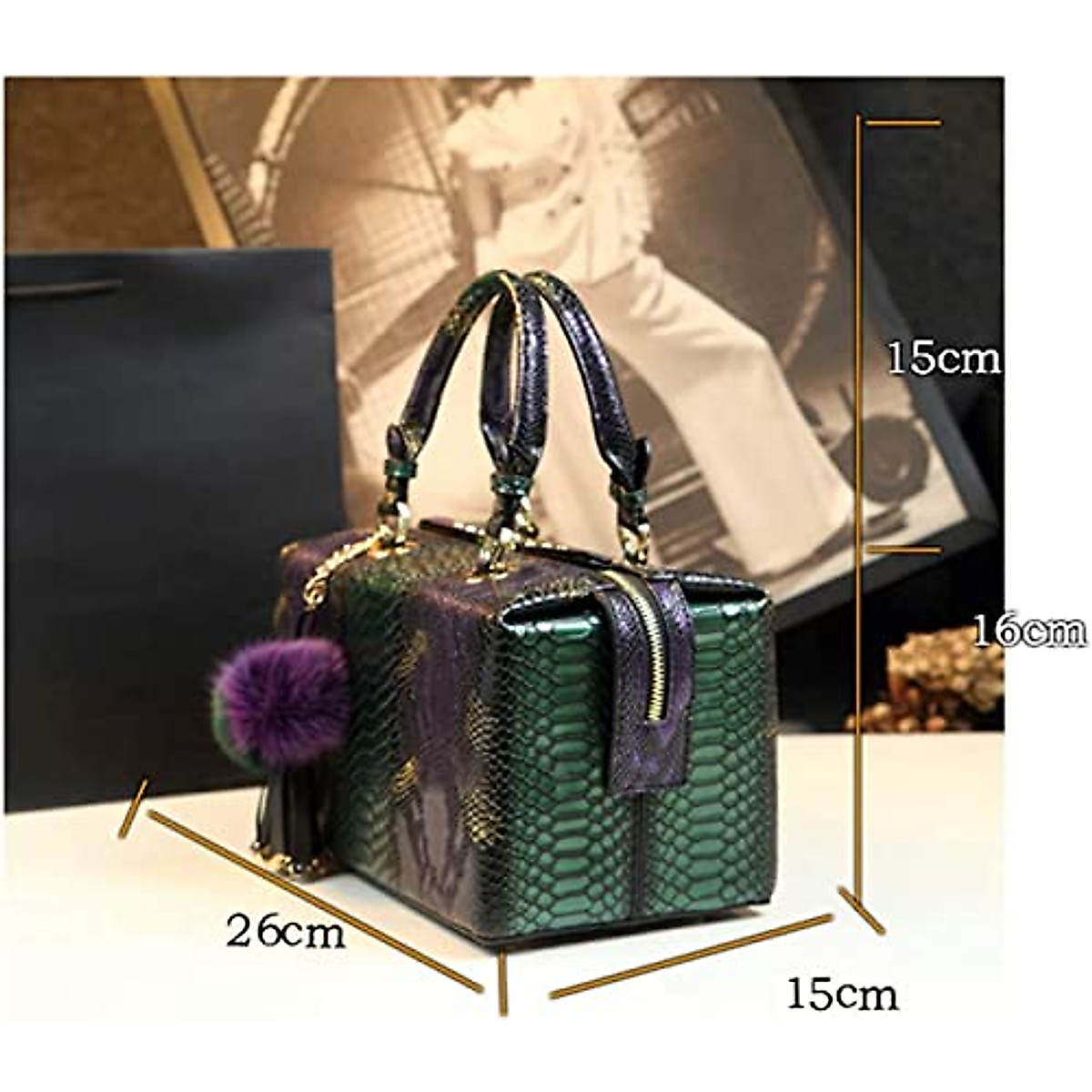 Shirt Luv Genuine Leather Women's Snake Pattern Handbags Chain Shoulder Crossbody Purses Box Top Handle Satchel Bags (Purple)