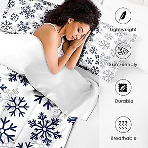 Cuzutime King Size Comforter Set with 2 Pillowcases, Blue Snowflakes Snow Winter, Bedroom Decor Dark White Abstract Nature Soft Bedding Set for Kids and Adults, Bed Decor