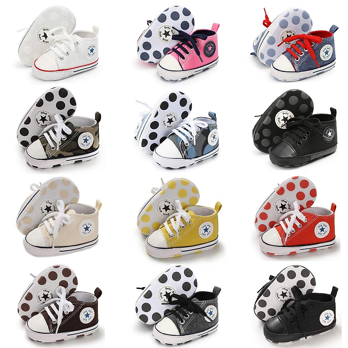 Tutoo Unisex Baby Boys Girls Star Sneaker Soft Anti-Slip Sole Newborn Infant First Walkers Cotton Shoes