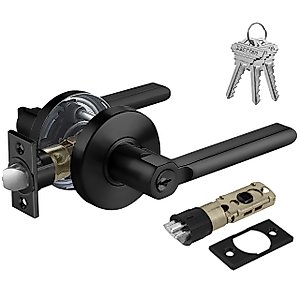 BESTTEN Heavy Duty Matte Black Entry Door Lever with Removable Latch Plate, All Metal Round Door Handle, Exterior Interior Entry Locks, Commercial and Residential, Vienna Series