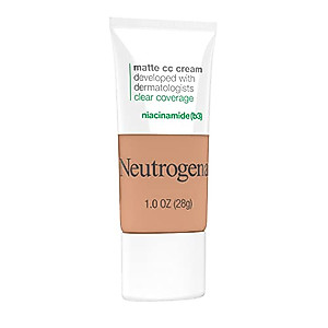 Neutrogena Clear Coverage Flawless Matte CC Cream, Full-Coverage Color Correcting Cream Face Makeup with Niacinamide (b3), Hypoallergenic, Oil Free & Fragrance Free, Warm Linen, 1 oz