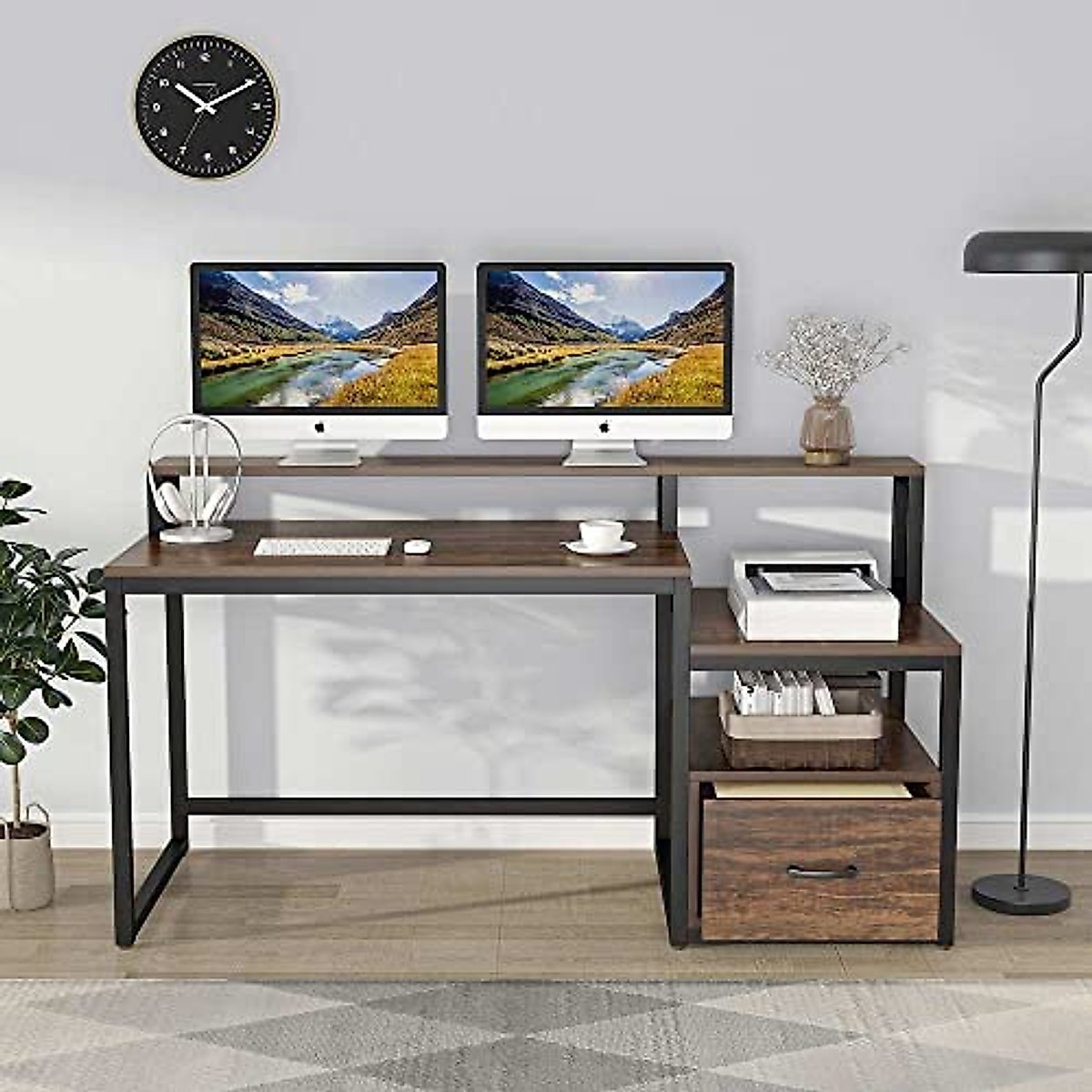 Tribesigns 60 Inch Computer Desk with Storage – Rustic Vintage Home Office