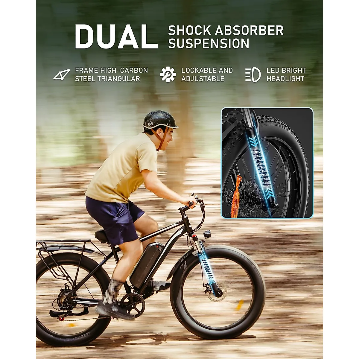 AMYET EB26 Electric Bike for Adults Peak 1500W Electric Bicycle 48V 15AH (720WH) Battery Electric Bike 26" Fat Tire Mountain 28mph 7 Speed Gears Dual Shock Absorber Ebike (Black)