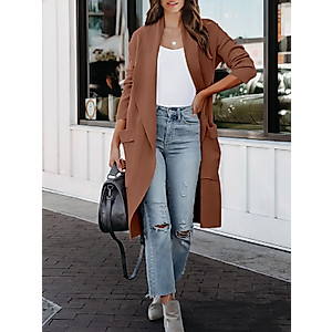 ANRABESS Women's Long Cardigan Sweater 2024 Fall Fashion Casual Oversized Knit Open Front Coatigan Jacket Coat Trendy Outfits Orange Brown Medium