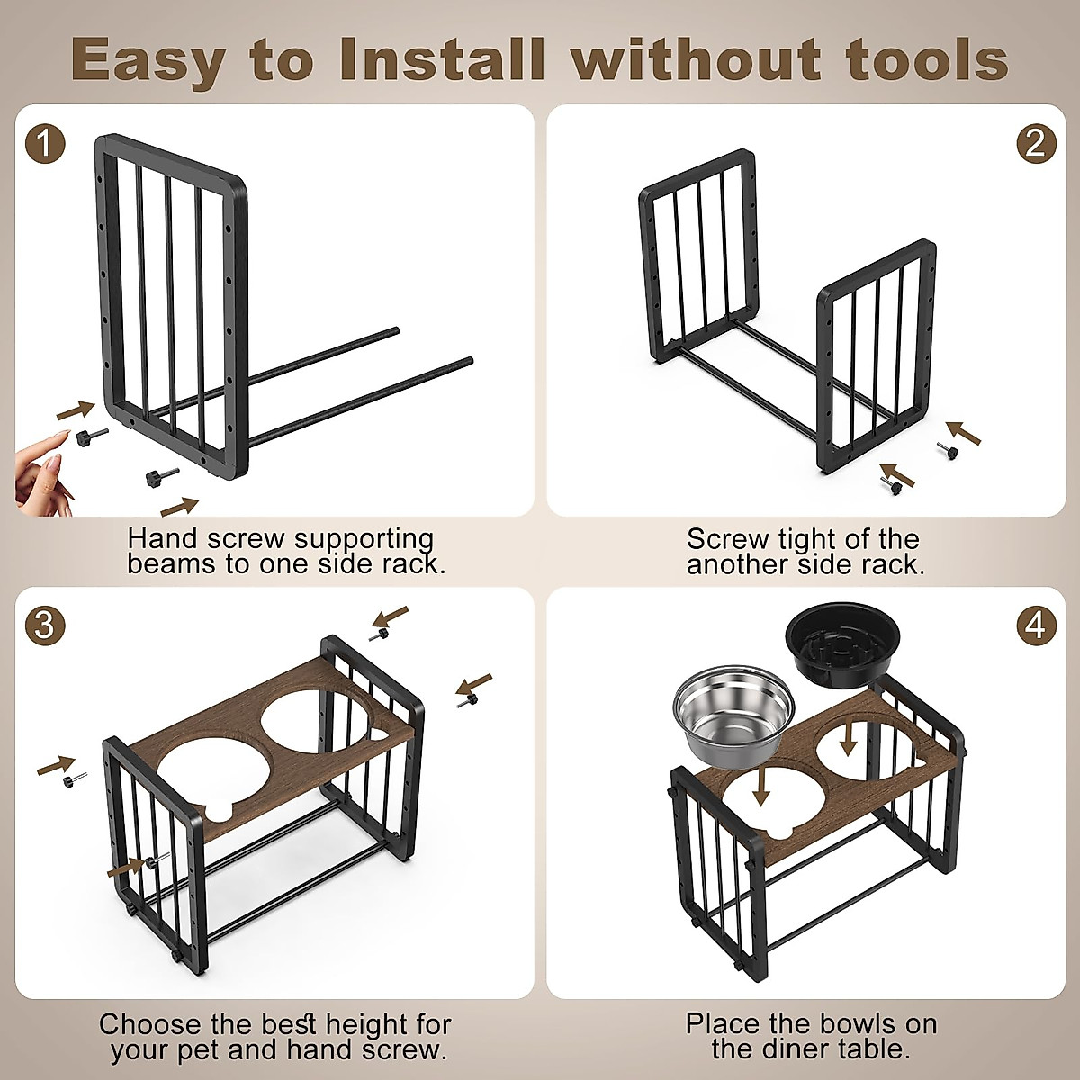 Elevated Non-Slip Metal Raised Dog Bowl Stand - 5 Height Adjustable, Slow Feeder & 2 Thick 54oz Stainless Steel Dog Food Bowls For Medium Large Dogs