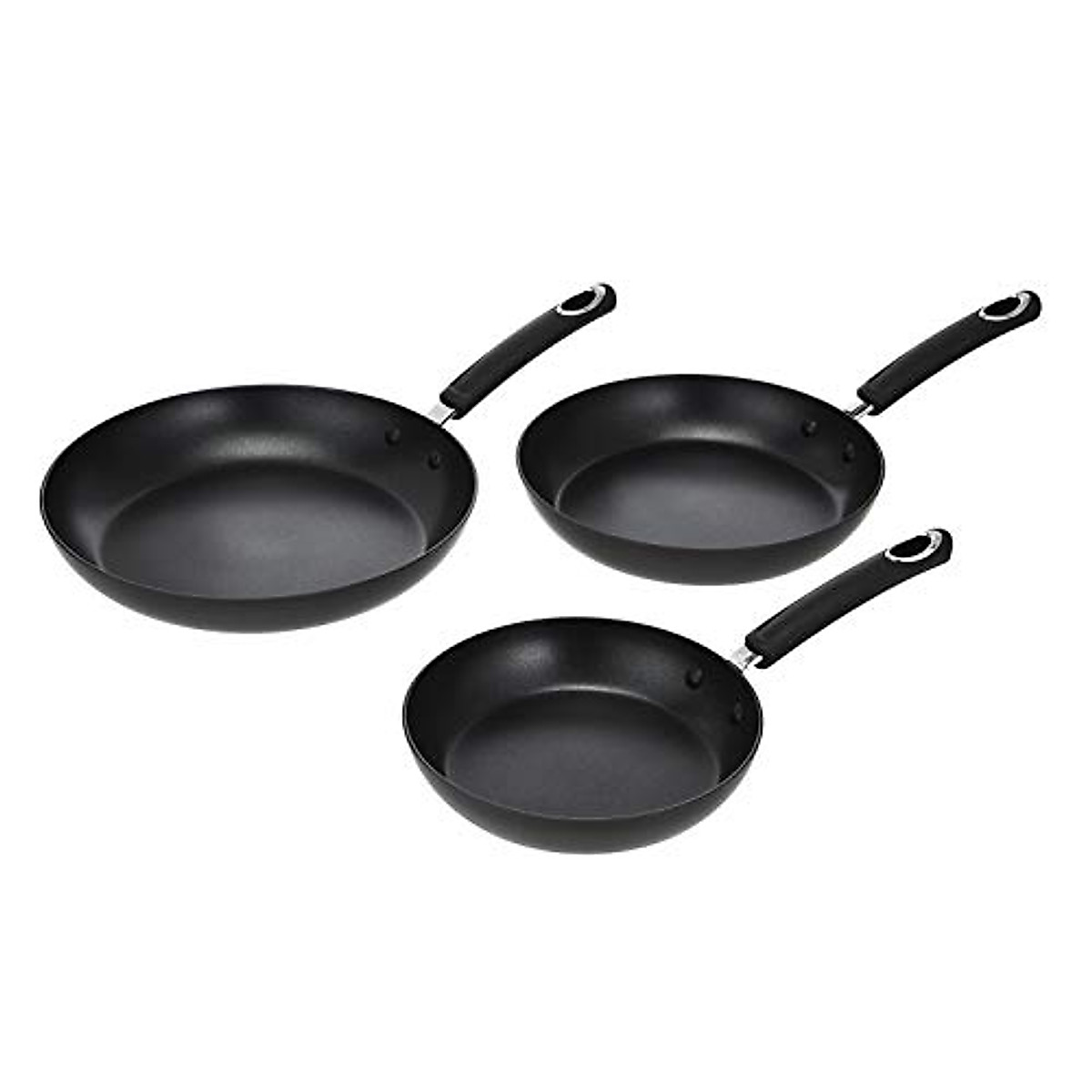 Amazon Basics Hard Anodized Non-Stick 3-Piece Skillet Set, 8-Inch, 9.5-Inch and 11-Inch, Black