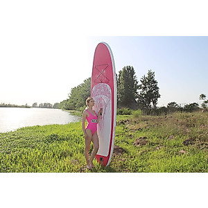 Shridinlay Inflatable Stand Up Paddle Board Surfing SUP Boards, 6 Inches Thick ISUP Boards with Backpack,Adjustable Paddle, Waterproof Bag,Leash,and Hand Pump for All Skill Levels (Pink)