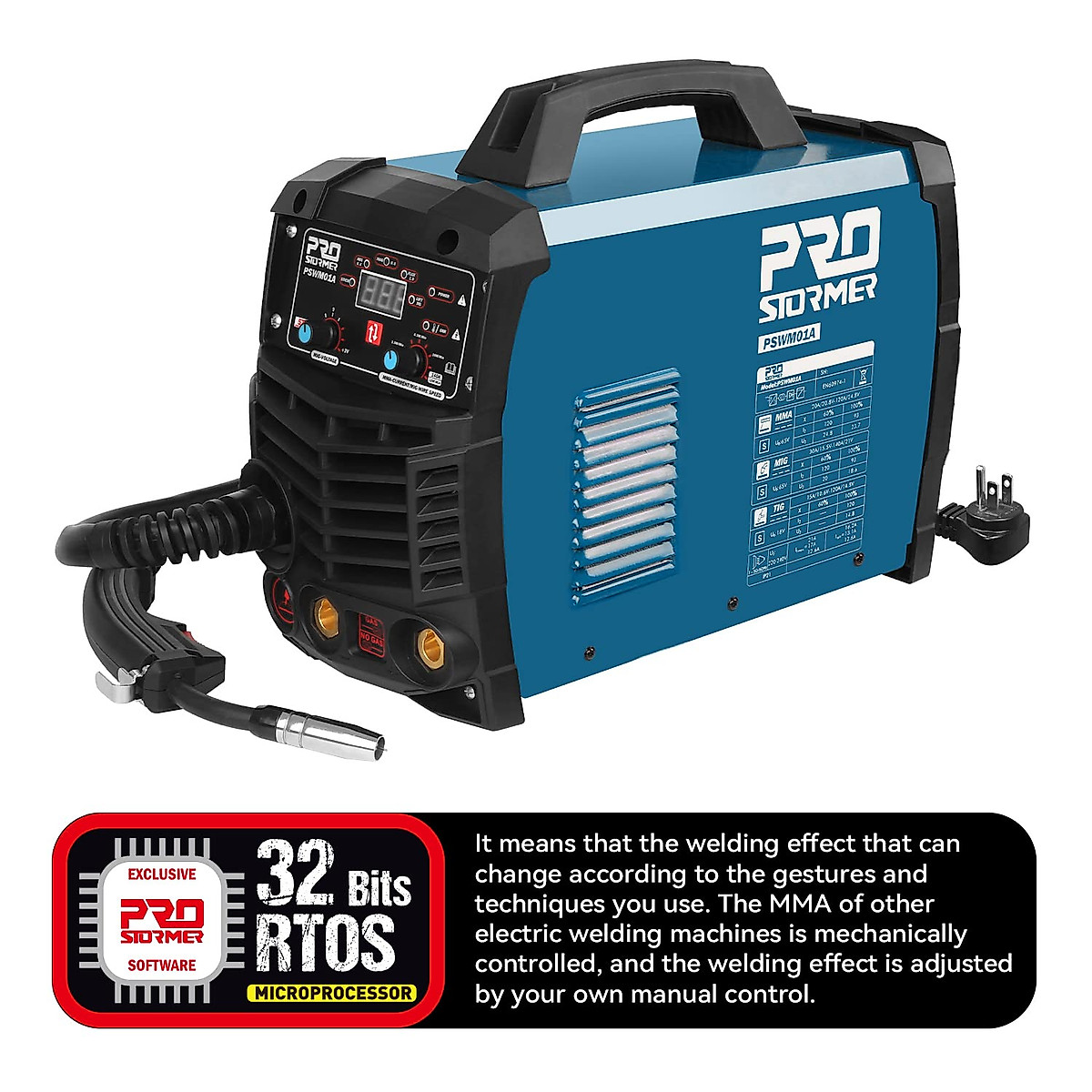 Prostormer Welding Machine, MIG/TIG/MMA 3 in 1 Multifunctional Welder with Digital Display, Electrode Holder, Earth Clamp, Input Power Adapter Cable and Brush