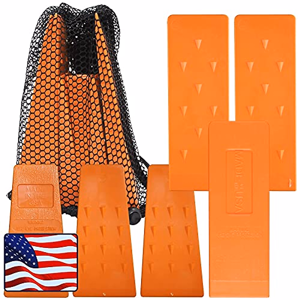 Cold Creek Loggers Made in USA Orange Spiked Tree Wedges for Tree Cutting Falling, Bucking, Felling Wedges Chainsaw Loggers Supplies, 3-5.5" and 3-8" Wedges Plus Free Storage Bag
