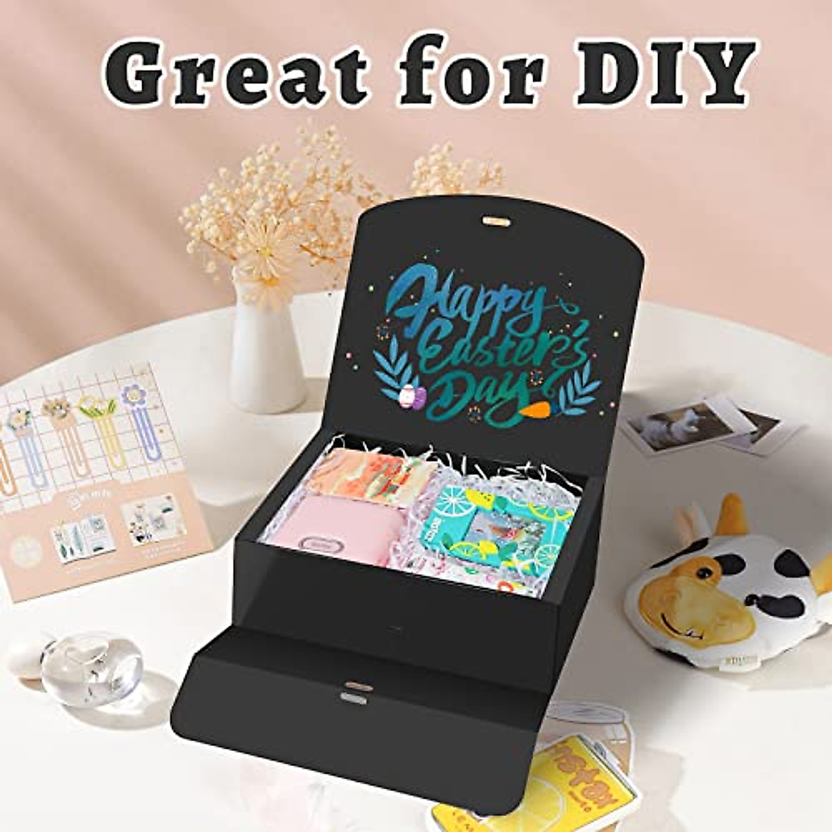 ZSPENG 12PCs Gift Boxes with Lids,12x9x4 inches Black Gift Boxes with Ribbons, Bridesmaid Proposal Box,Kraft Paper Gift Box for Wedding, Packaging, Present, Birthday, Cupcake Boxes, Crafting.