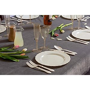 Posh Setting Disposable Plastic Plates Set - Heavy Duty Vintage Plastic Plates - Ivory Vintage Disposable Dinnerware Sets with 30 Appetizer Plates & 30 Plastic Dinner Plates for Wedding (60 Pack)