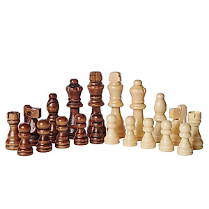 Fun+1 Toys! 32 Count Wooden Chess Pieces Only with Storage Bags - Staunton Style Wood Chess Pieces for Chess Tournament. Compatible with Any Chess Set, Contains King, Queen and Other Chessmens
