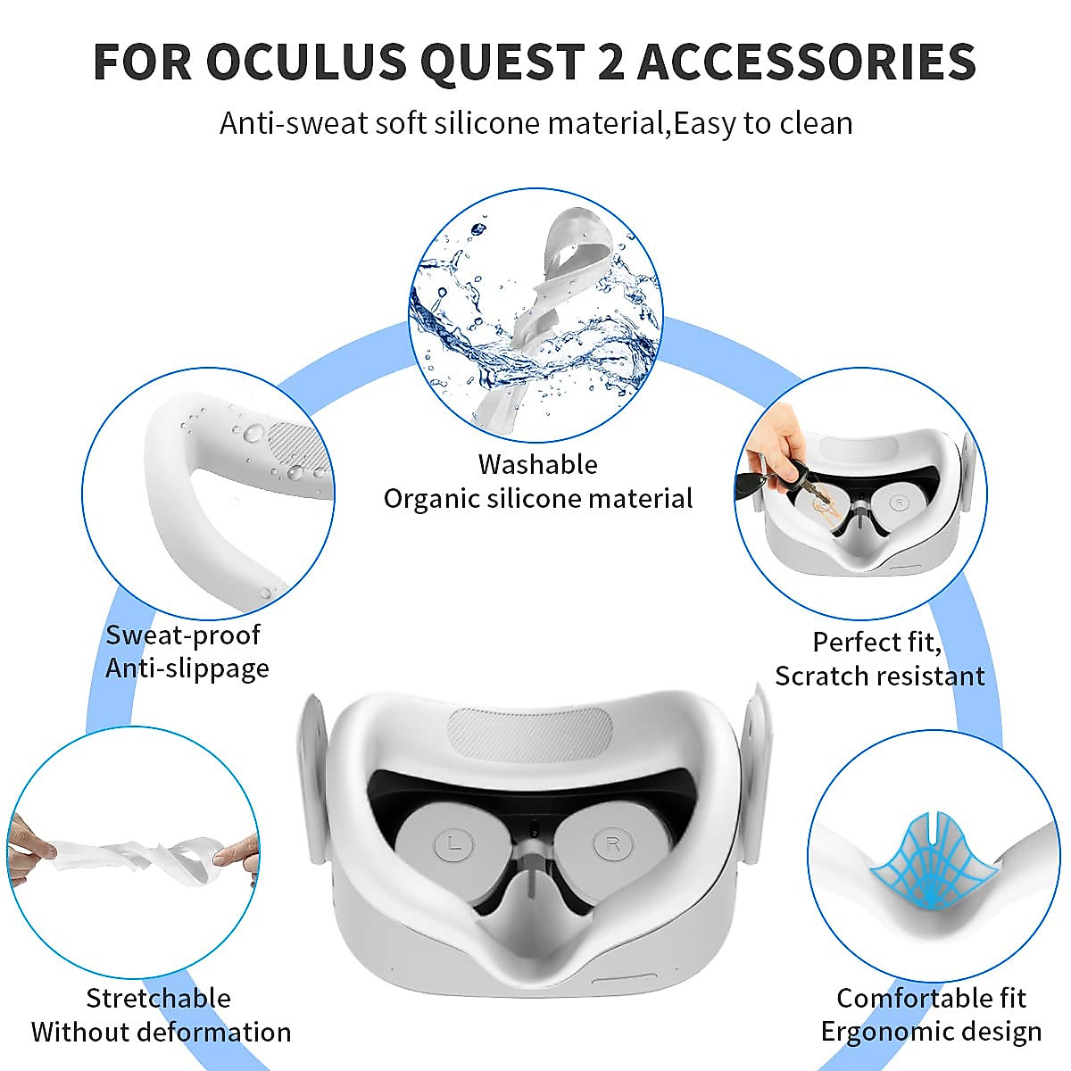 Woocon [3in1] Shell Front Face Protector Cover for Oculus Quest 2 Accessories,VR-2 Waterproof Silicone Face Cover Pad and Protective Lens Cover Anti Scratch Anti Dust Anti Shock VR-2 Case(White)