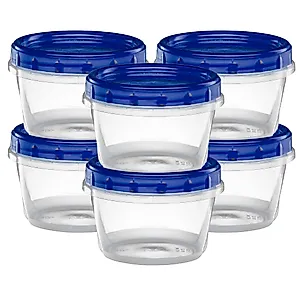 Elegant Disposables Twist Top Deli Containers Food Storage Containers Blue Screw on Lid Reusable Stackable Leakproof Airtight, pack of 10-16 oz containers