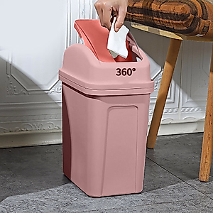 4 Gallon Trash Can with Swing Lid Creative Covered Garbage Buckets Plastic Swing Top Swing Top Can Garbage Bin Flip Sundries to Store Bucket Removable Lid for Bathroom Kitchen Bedroom (Light Pink)