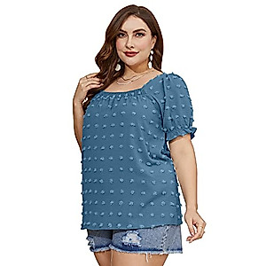 Square Neck Tops for Women Puff Sleeve Blouses for Women Summer Polka Dot Blue S