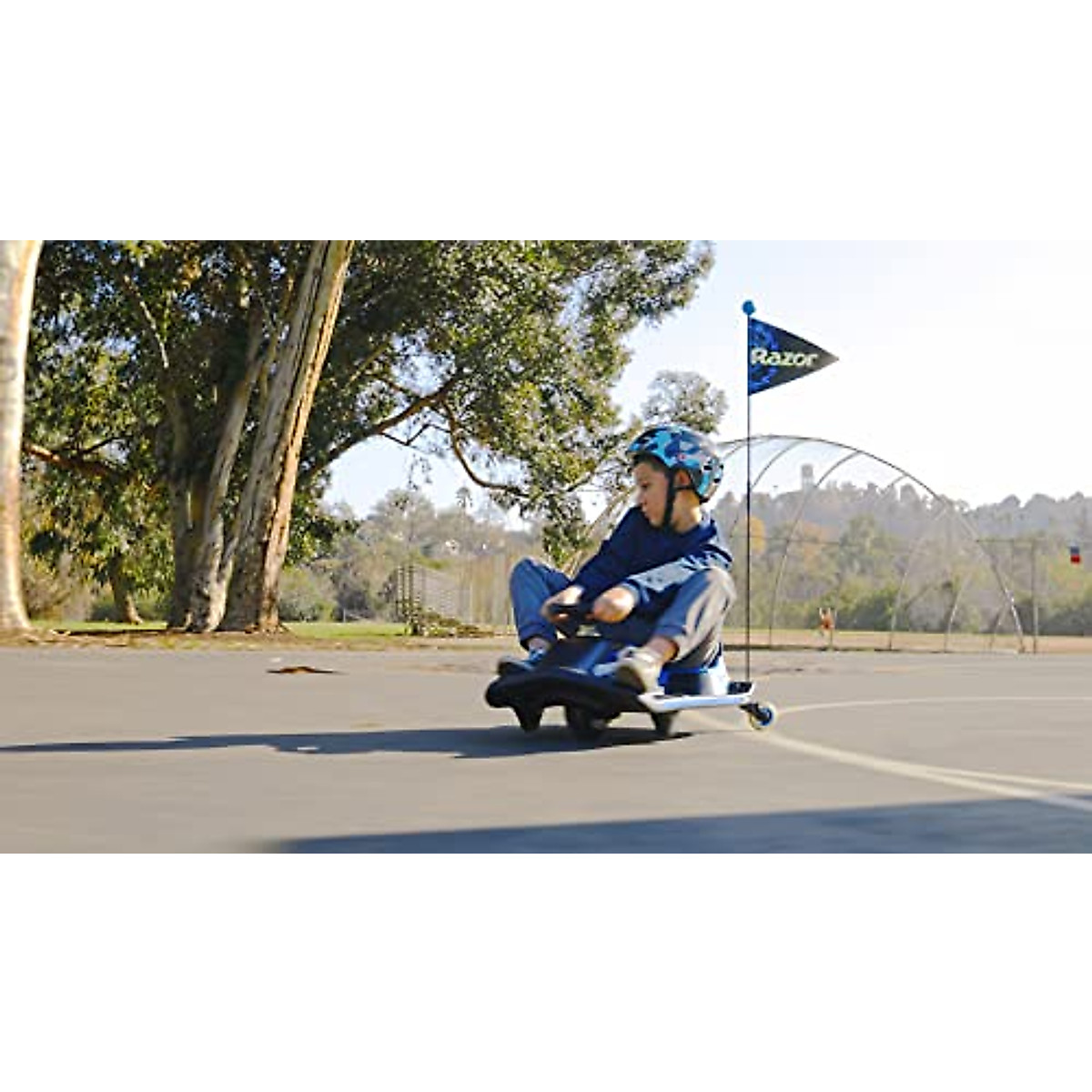 Razor Crazy Cart Shift for Kids Ages 6+ (Low Speed) 8+ (High Speed) - 12V Electric Drifting Go Kart for Kids - High/Low Speed Switch and Simplified Drifting System, for Riders up to 120 lbs,Black/Blue