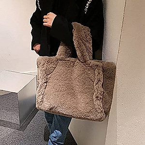 Fluffy Tote Bag for Women Plush Shoulder Fashion Autumn Winter Luxury Faux Fur Soft Girls Fuzzy Purse Overlarge Hobo Handbag