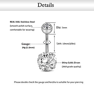 FECTAS 14g Belly Button Rings with Replacement Tops Balls Surgical Steel CZ Navel Ring Barbell for Women Body Piercing Jewelry Rose Gold Silver