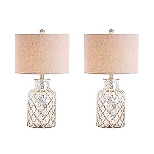 JONATHAN Y JYL1075A-SET2 Set of 2 Table Lamps Alvord 24.5" LED Glass Table Lamp Contemporary Bedside Desk Nightstand Lamp for Bedroom Living Room Office College Bookcase, Mercury Silver