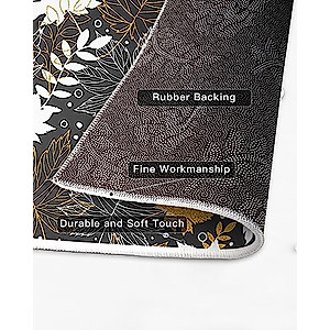 Autumn Maple Leaves Large Rectangular Area Rugs 5' x 7' Living Room, Yellow White Gold Leaf Black Backdrop Durable Non Slip Rug Carpet Floor Mat for Bedroom Bedside Outdoor