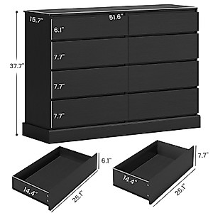 EPHEX 8 Drawers Bedroom Dresser, Modern Large Double Dressers for Bedroom, Black Storage Organizer Chest of Drawers for Living Room, Entryway, Dimensions 51.6''L x 15.7''D x 37.7''H