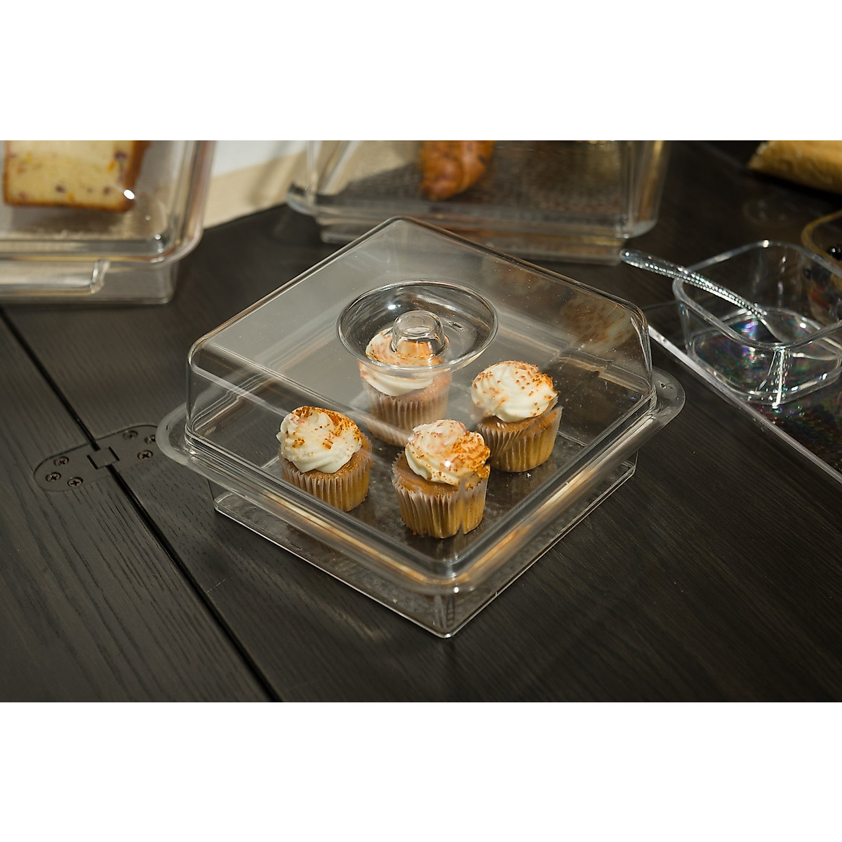 Clear Premium Acrylic Square Serving Tray with Lid (7.5" x 7.5" x 3.88", Pack of 6) - Perfect for Parties, Events, & Dining