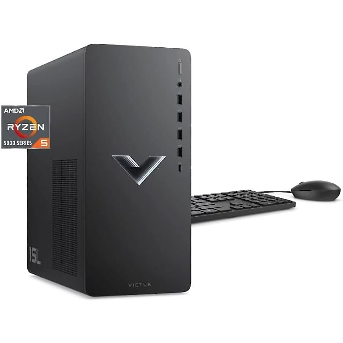 HP Victus 15L Gaming Desktop PC, AMD Ryzen 5 5600G, AMD RX6400 Graphics, 32GB RAM, 1TB SSD, Mica Silver, Windows 11 Home + Accessories