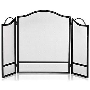 DOEWORKS 3 Panel Fireplace Screen Black Spark Guard Cover