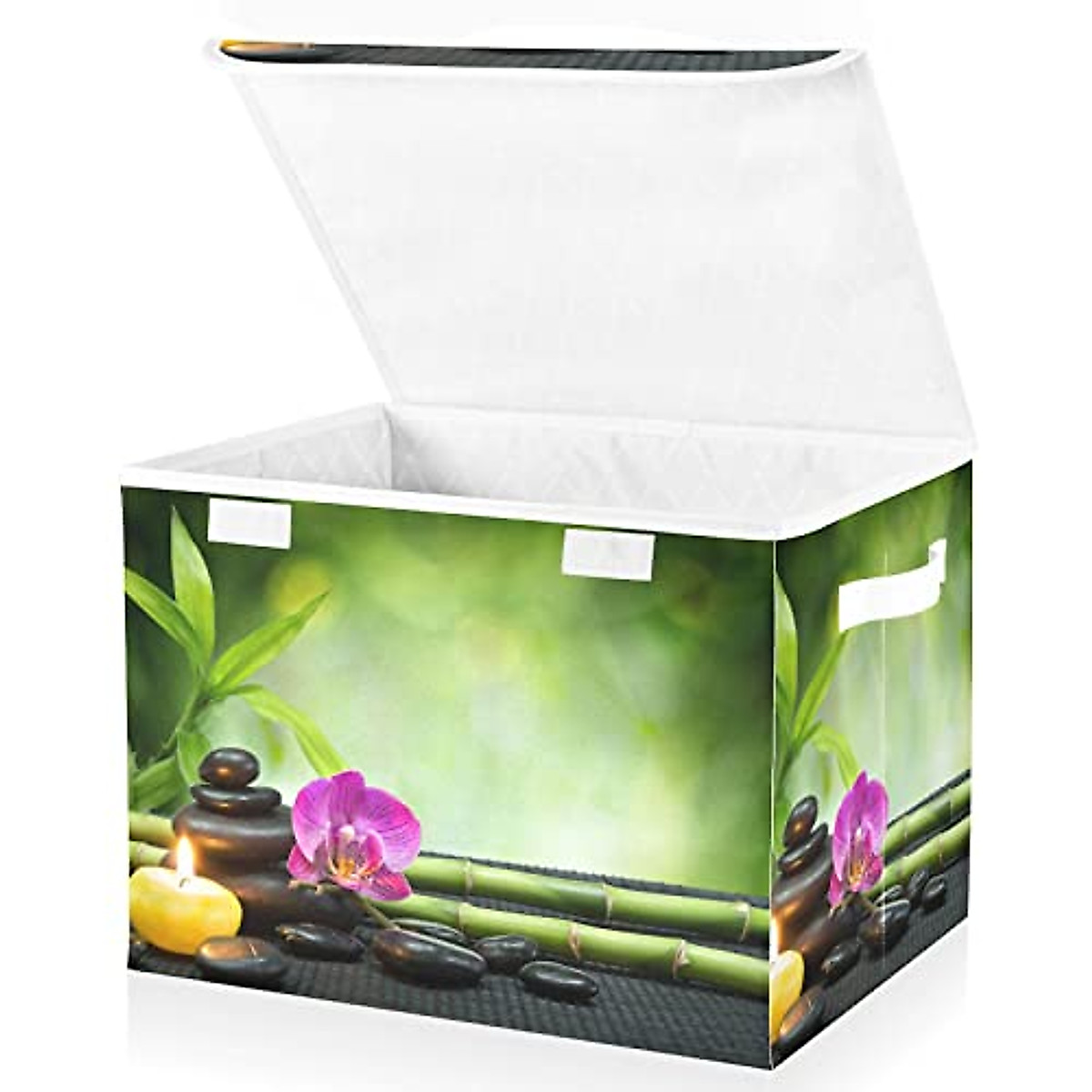 innewgogo Bamboo Mat with Flower Stone Storage Bins with Lids for Organizing Foldable Storage Bins with Handles Oxford Cloth Storage Cube Box for Bed Room