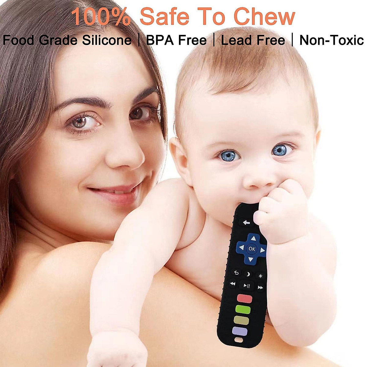 AIZIXIN 2 Pack Soft Silicone Baby Teething Toys,TV Remote Control Teething Toys for Babies 3-24 Months, BPA Free Baby Teethers Relief Soothe Toys, Baby Chew Toys for Toddlers Boy Girl(Beige&Black)