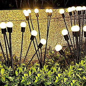 XIILSIE Solar Garden Lights, 6 LED Solar Firefly Starburst Swaying Lights Sway by Wind, 2 Modes Solar Landscape Path Lights Outdoor Waterproof Garden Yard Pathway Decoration Lights Warm White (2 Pack