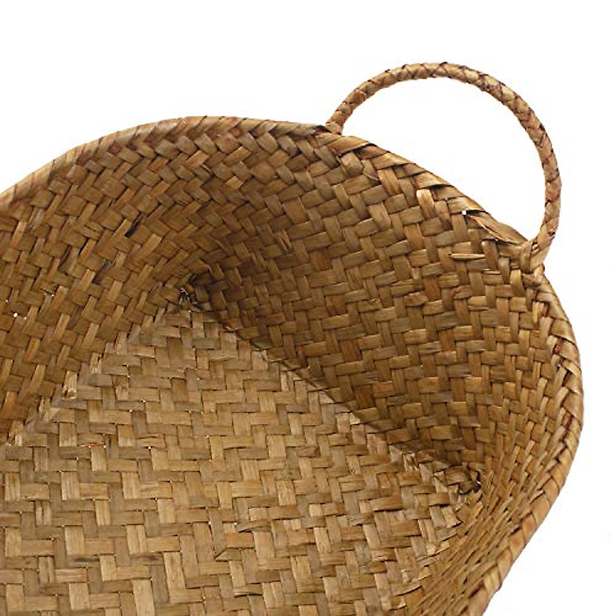 Seagrass Woven Baskets for Storage Natural Shelf Basket with Handle for Organizer Stackable Oval Set of 3 (Large+Medium+Small)