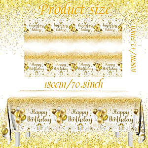 Happy Birthday Tablecloths,Gold and White Birthday Party Decorations 3pcs Gold Confetti Disposable Table Cover for Indoor or Outdoor Girls Boys Women Men’s 21st 30th 50th Birthday Party