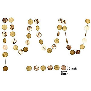 OuMuaMua 5Pcs Glitter Champagne Gold Paper Circle Dots Garland Banners Streamers Hanging Bunting Ornament for Engagement Party Bridal Shower Wedding Baby Shower Christmas Room Decor (65 Feet)