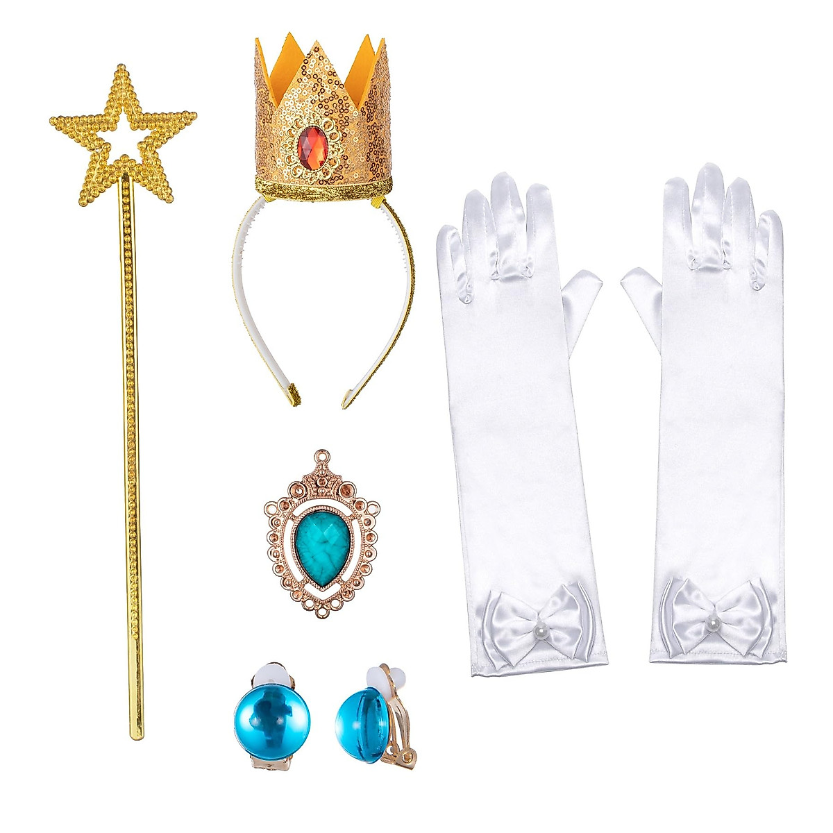 Pink Princess Dress for Girls, Kids Princess costume with Crown Gloves Wand Earrings 8-9 Years