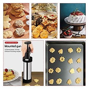 Cookie Press for Baking, Stainless Steel Spritz Cookie Press, Cookie Press Gun Kit with 13 Cookie Press Discs and 8 Icing Tips, for DIY Biscuit Maker, Cake Icing Decoration