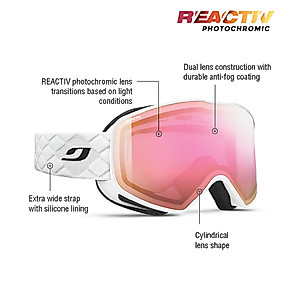 Julbo Cyclon Snow Goggles, White Frame - REACTIV 1-3 High Contrast Red Lens w/Rose Mirror