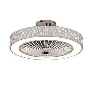 Modern LED Semi Flush Mount Light with Fan,22 Inch Ceiling fan Light with Remote Control,Hollow Shade Design,Acrylic Blades,3 Colors 3 Speeds,Enclosed Fan,Quiet Motor,Indoor Fandelier (White-22 inch)